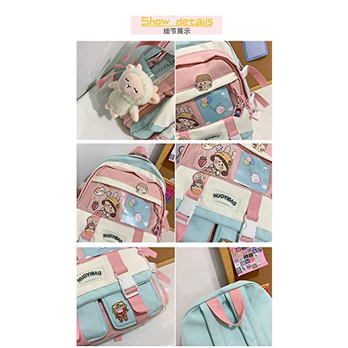 KOWVOWZ Lovely Kawaii Backpack for Teen Girls Back to School Aesthetic Student Bookbag withi Pin & Cute Accessories (Pink)