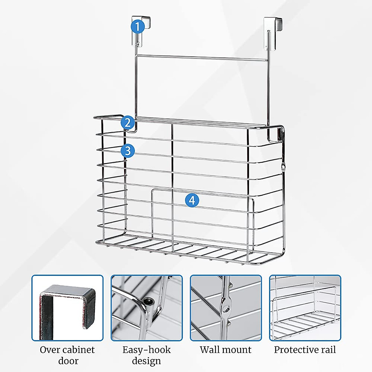 TreeLen 2PK- Kitchen Cabinet Organizer for Cutting Boards over the Cabinet Organizer Wall Door Mount Foil Holders Rack for Kitchen Bathroom Pantry-Shining Chrome