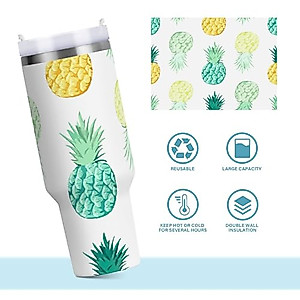 RPLIFE Fresh Pineapple Mix White 40 Oz Tumbler with Handle, Stainless Steel Cup, Insulated Coffee Mug with Lid