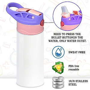 AiHeart 12oz Sublimation Stainless Steel Sippy Cup with Sublimation Shrink Wrap, Double-Wall Vacuum Insulated Children's Water Cup with Handle and Straw, Great DIY Gift for Kids (Purple)