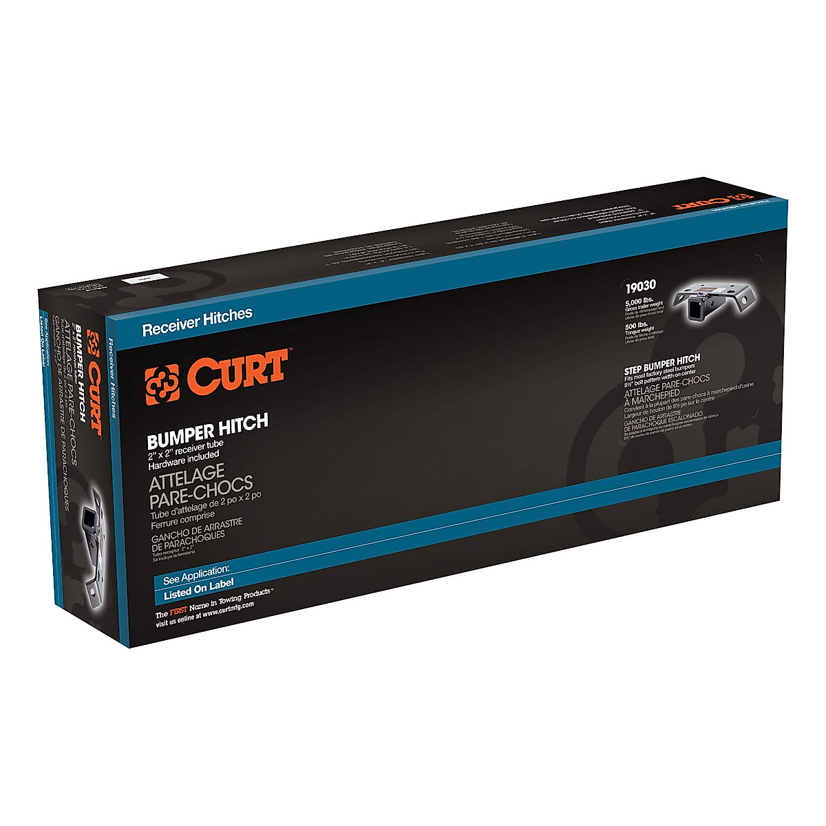 CURT 19030 Step Bumper Hitch Receiver, 2-Inch, 5,000 lbs.