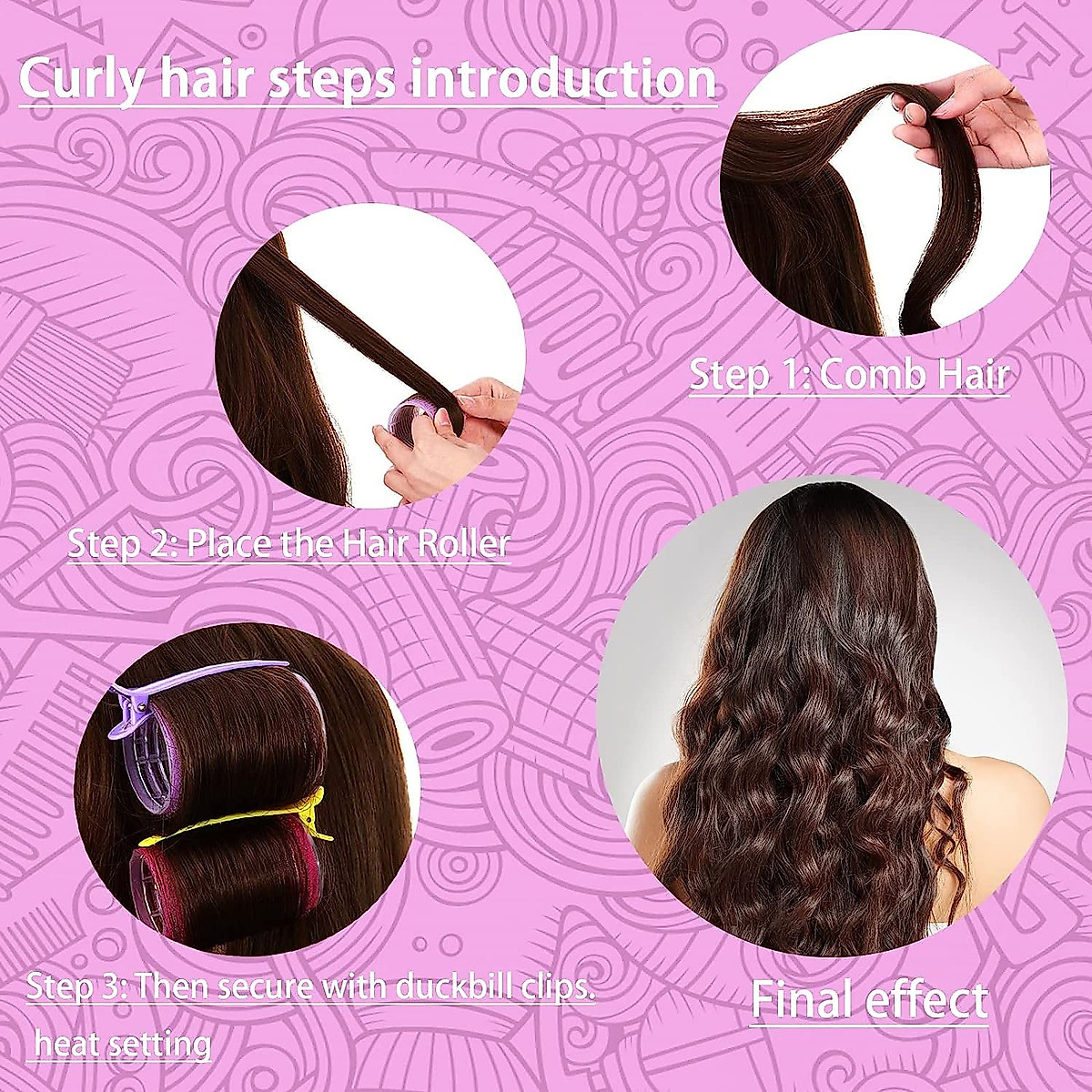 TINGIC Hair Roller Set - Jumbo Self-Grip Curlers with 3 Sizes for Long, Fine Hair, Roller Clips and Comb (34 PCS)