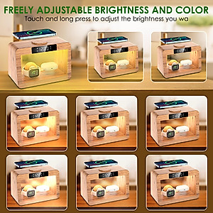 HQOBZX Bamboo Wireless Charging Station: Fast Charger with Alarm Clock, Night Light - iPhone 15/14/13/12/11 Pro Max/X/Xs Max/8, AirPods Pro, iWatch Series SE - 3-in-1 Dock for Multiple Devices