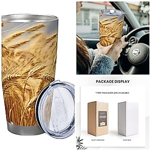 Wheat Harvest Tumbler with Lid and Straw 20oz Stainless Steel Car Cup for Hot and Cold Drinks, Double Wall Insulated Travel Coffee Mug Reusable Drink Thermos Cup Birthday Gifts