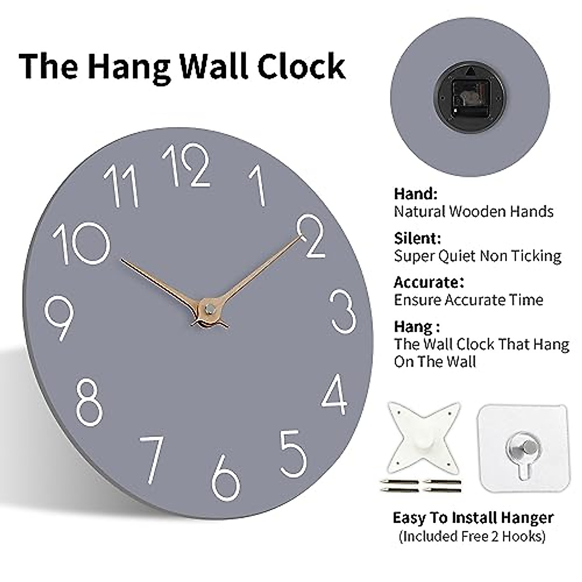 cicininc Wall Clock - Grey Wall Clocks Battery Operated, Modern Silent Wall Clocks Non-Ticking - Small Decorative Clock for Bedroom Kitchen Bathroom Office Living Room (10" Gray)