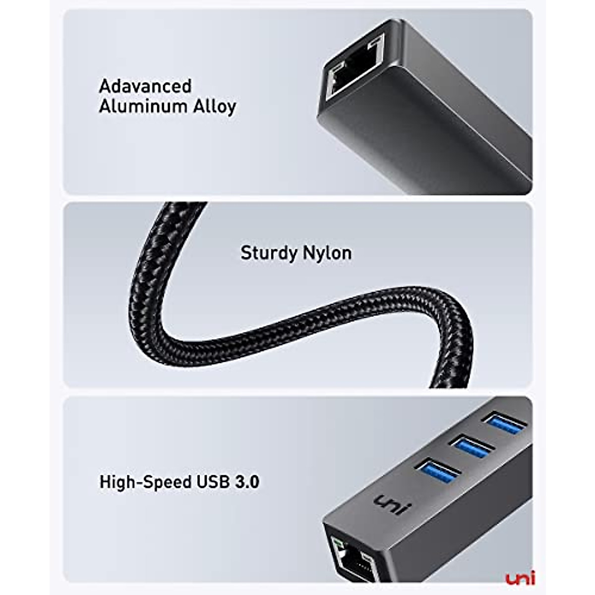USB-A to Gigabit Ethernet Adapter with 3 USB 3.0 Hub