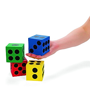 Fun Express Foam Jumbo Playing Dice Assorted Primary Colors, Outdoor/Indoor Games, Classroom Supplies (12)