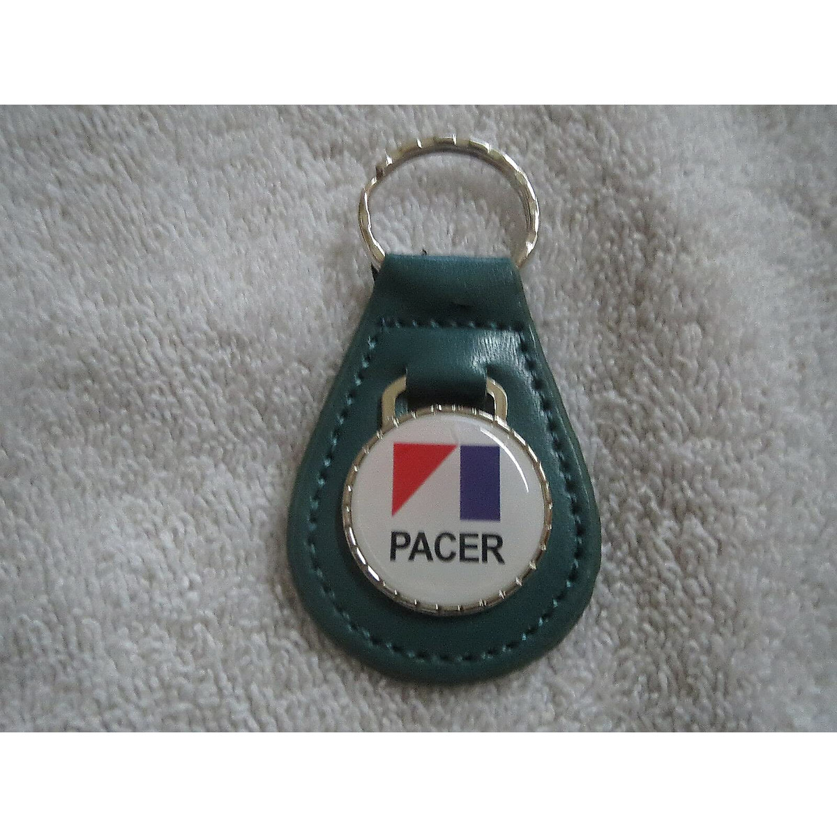 1975 1976 1977 1978 1979 AMC PACER LOGO EMBLEM LEATHER KEYCHAIN - TEAL
