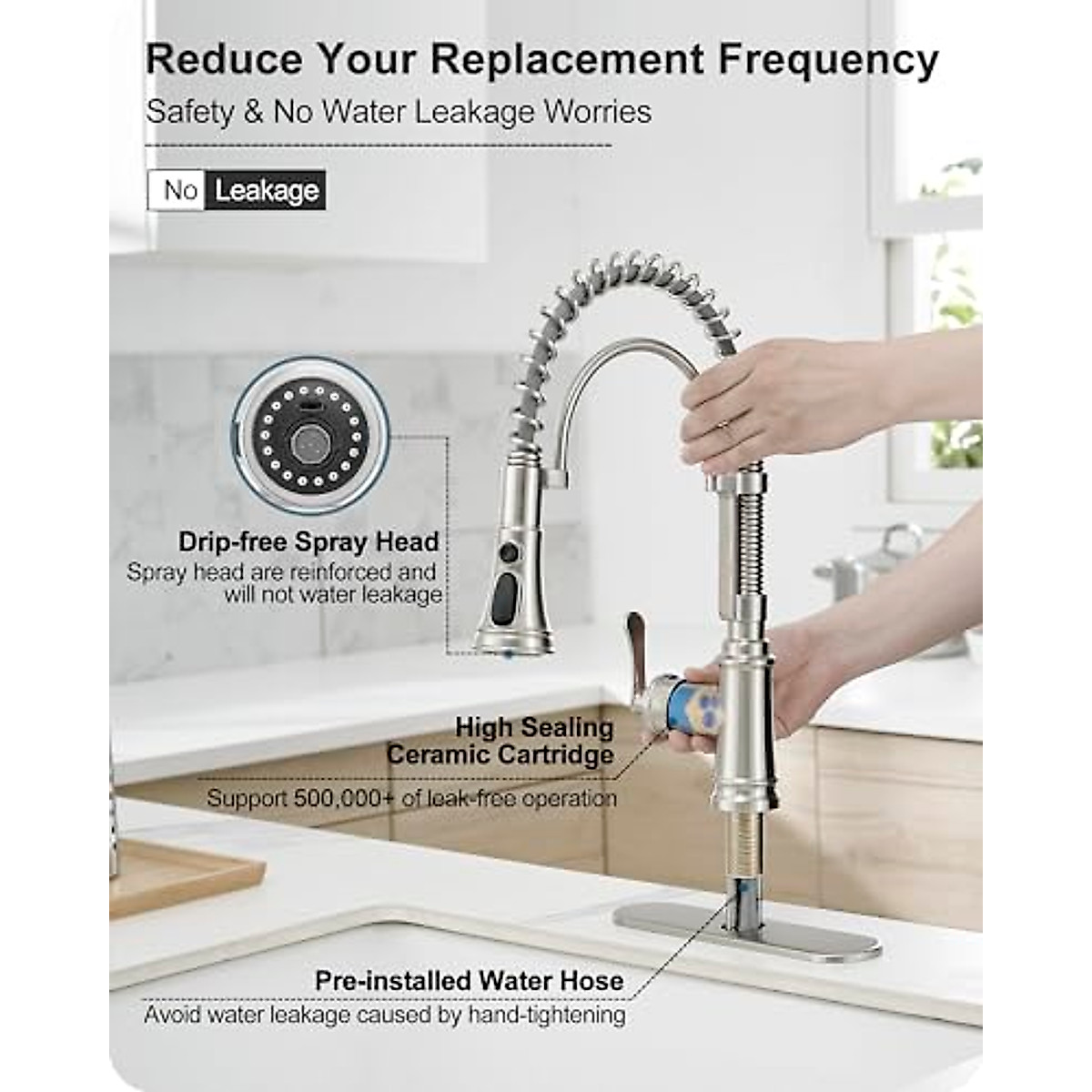 HOIGY 3 Mode 360 Degree Swivel Stainless Steel Faucet for Kitchen Sink, 1 Handle Kitchen Sink Faucet with Deck Plate, Brass Deck Mount Waterfall Bathtub Faucet Set High Flow Widespread 6-16 Inch
