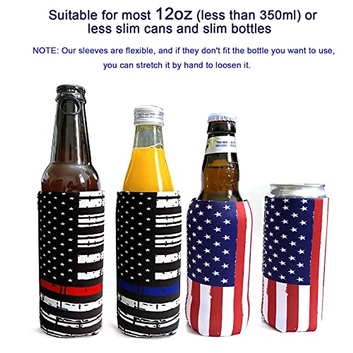 CANWELUX Can Coolers Sleeves, American Flag Koozies, Soft Insulated Reusable Drink Caddies, Patriotic Can Sleeve for Parties,Events or Weddings, (3 forms of US flag,12Pack)