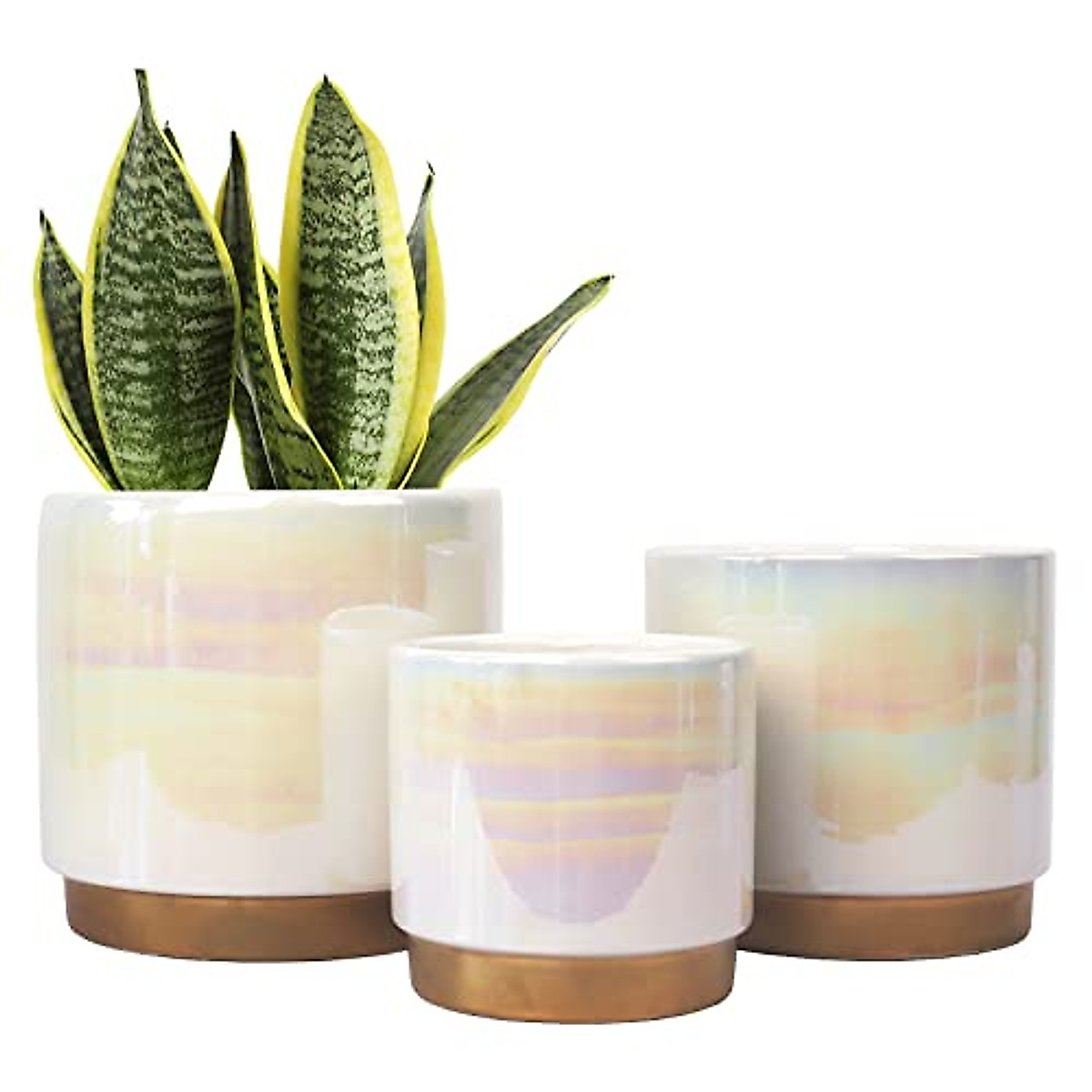 Gepege White Indoor Pots for Plants, Ceramic Planter with Drainage Hole, 6.0 inch+5.0 Inch+4.0 Inch. Succulent Orchid Flower Pot - Rainbow Pearl Glaze