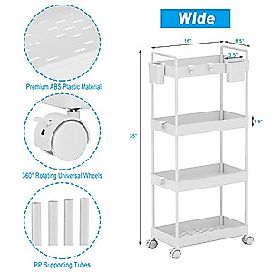 2 Pack 4 Tier Slim Storage Cart, Bathroom Organizer Laundry Room Organization Rolling Utility Cart with Wheels, Mobile Shelving Unit Slide Out Cart for Pantry Bathroom Kitchen Office Narrow Places