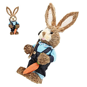 IMIKEYA Handmade Straw Rabbit Woven Bunny Statue Woven Easter Bnunny Garden Sculpture Spring Rabbit Figurines Rabbit Decoration Outdoor Tabletop Decor Bunny Decor Manual Dead Grass Lovers