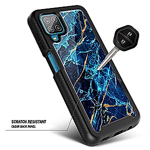 NZND Case for Samsung Galaxy A12 with [Built-in Screen Protector], Full-Body Protective Shockproof Rugged Bumper Cover, Impact Resist Durable Phone Case Cover (Marble Design Sapphire)