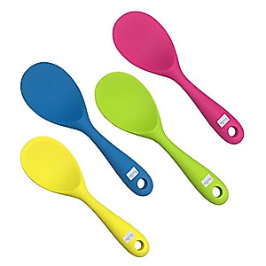 KSENDALO 4 Pack Silicone Rice Spoon, Nonstick Rice Paddle, Eco-friendly/Heat-resistant, Works for Rice/Mashed Potato or more, Size: 8.86 x 2.68 inch, Colorful