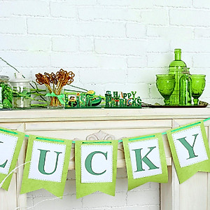 3 Pieces St. Patrick's Day Table Decoration Shamrock Sign Table Centerpiece Leprechaun Decoration Wooden Irish Themed Decors for St. Patrick's Day Holiday Dinner Coffee Tier Tray, 7.87 x 4.72 inch