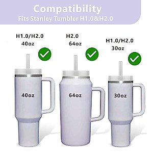 HuLiPaLi Stanley Cup Accessories Set Including 9 Pcs Silicone Spill Proof Stopper,3 Pcs Cute Straw Cover Cap for 9-10 mm Straws, 3Pcs Reusable Straw and 1 Cleaning Brush for Stanley Cup 40oz & 30oz