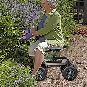 Kinsuite Rolling Utility Garden Cart Patio Wagon with Adjustable 360 Degree Swivel Seat Heavy Duty Steel Frame