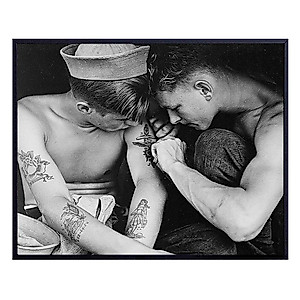 Navy Tattoo Vintage WWII Photo - 8x10 Military Sailors Poster Print for Living Room Decor, Home Decoration, Tattoo Parlor Studio - Cool Unique Patriotic Gift for Veterans, Vets, Servicemen - Wall Art