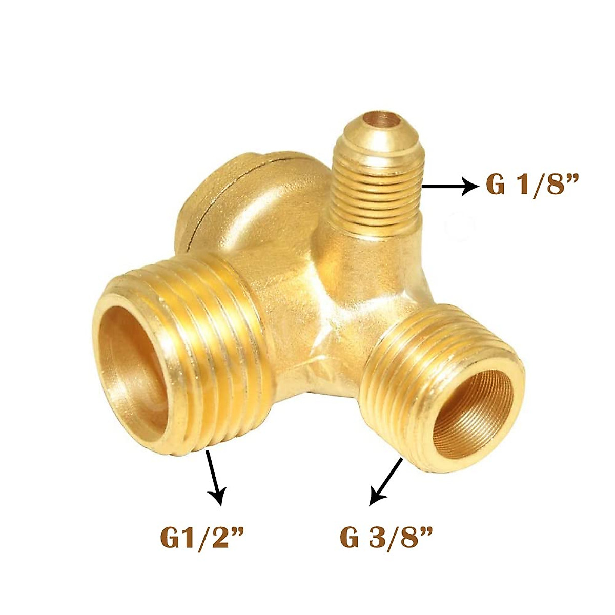 Joywayus 3-Way Brass Male Threaded Air Compressor Check Valve Central Pneumatic G1/2"xG3/8"xG1/8"
