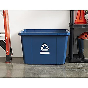 Gracious Living Medium Sized Plastic Curbside 17 Gallon Home or Office Recycling Bin Container with Built-in Carrying Handles, Blue
