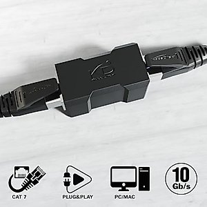2× RJ45 Coupler with Extra Shielding– Network Cable Connector & Ethernet Cable Extender (Two RJ45 Jacks, Easy Way to Connect/Extend Ethernet Cables, CAT 7 for up to 10Gbit/s, Black) – by CableDirect