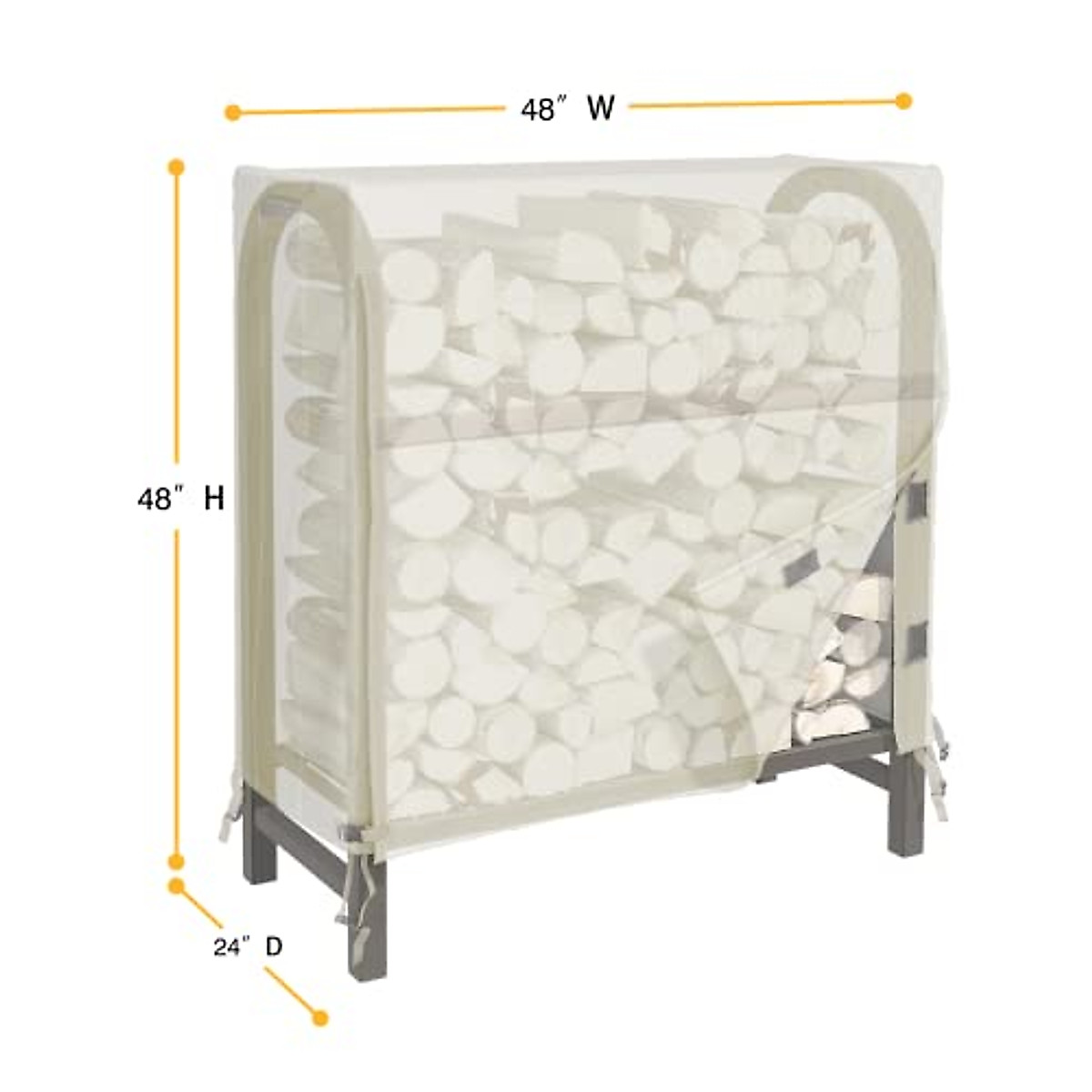 MR. COVER 4 Feet Firewood Rack Cover, 600D Heavy Duty Waterproof Log Rack Cover for Outdoor Wood Holder, Rip-Resistant and Snow-Resistant, 48L x 24W x 48H
