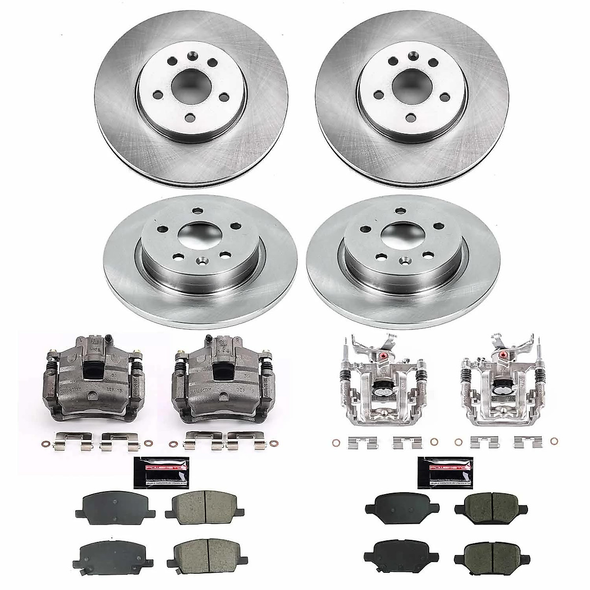 Power Stop KCOE8505 Autospecialty Front and Rear Brake Caliper Kit- Brake Rotors, Brake Pads & Calipers For Chevrolet Trax 2019 [Model Specific]