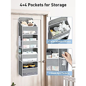 1 Pack Over the Door Organizer, Yecaye 35.2lbs Load Closet Door Organizer Hanging, Swing-proof Diaper Organizer Storage with 4 Big Pockets 4 Side Mesh Pockets for Nursery Newborn Baby Essentials Stuff