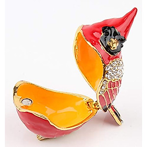 Cardinal Bird Trinket Box Metal Enameled Animal Figurines Collectable Wedding Jewelry Ring Holder Organizer