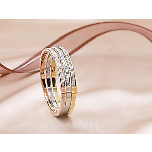 JewelryLand Rose Gold/Gold/Silver Titanium Stainless Steel Pave Cubic Zironia Simulate Diamond Stackable Oval Hinged Bangle Bracelet 6.5"-7" (6.5" Silver)