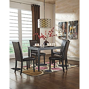 Signature Design by Ashley Kimonte Rectangular Dining Room Table, Black & Kimonte Modern Faux Leather Upholstered Armless Dining Chair, 2 Count, Dark Brown