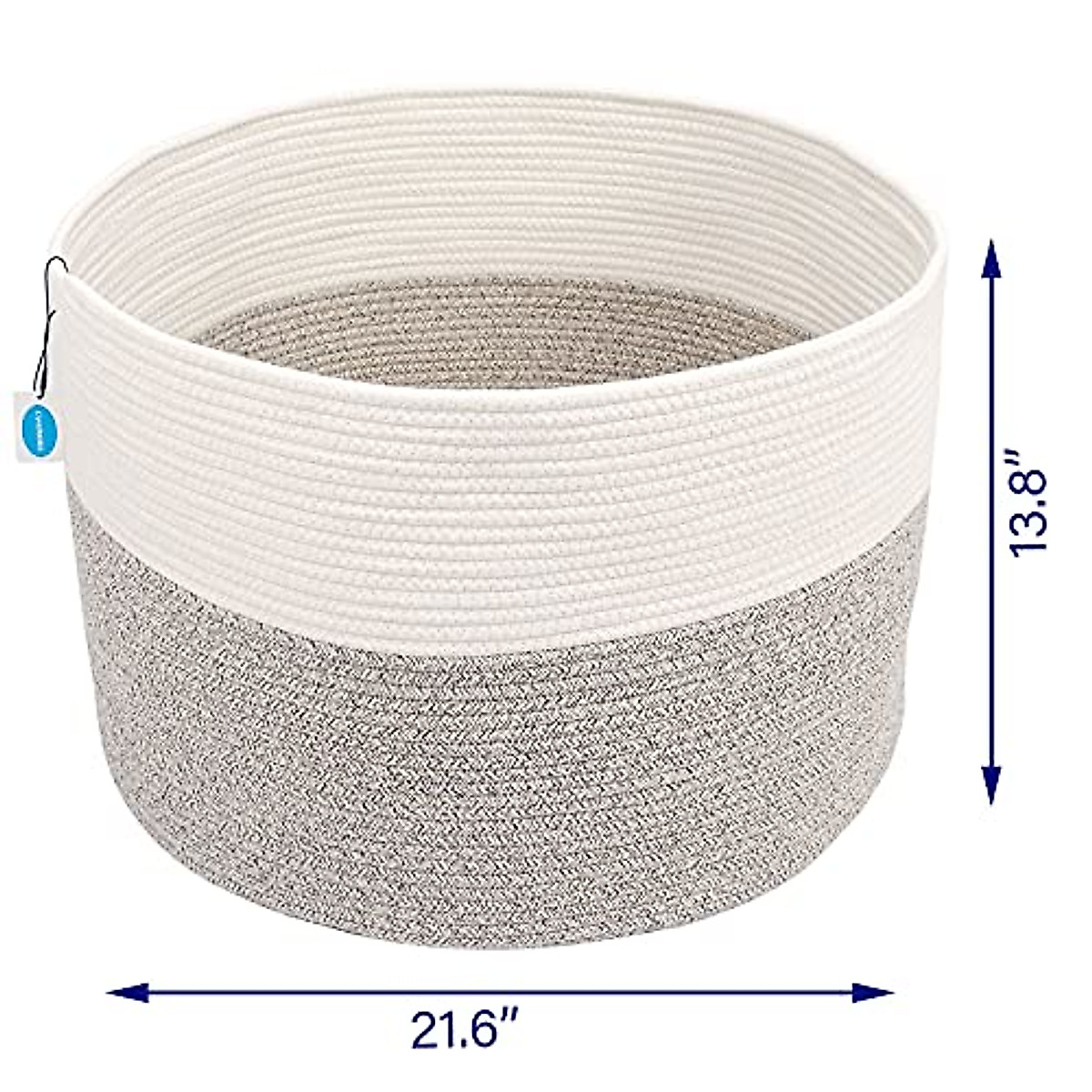 Casaphoria XXXLarge Cotton Rope Basket for Living Room - Woven Storage Basket with Handle for Blankets, Towels and Pillows Laundry Hamper | White and Brown (22" x 22" x 14")