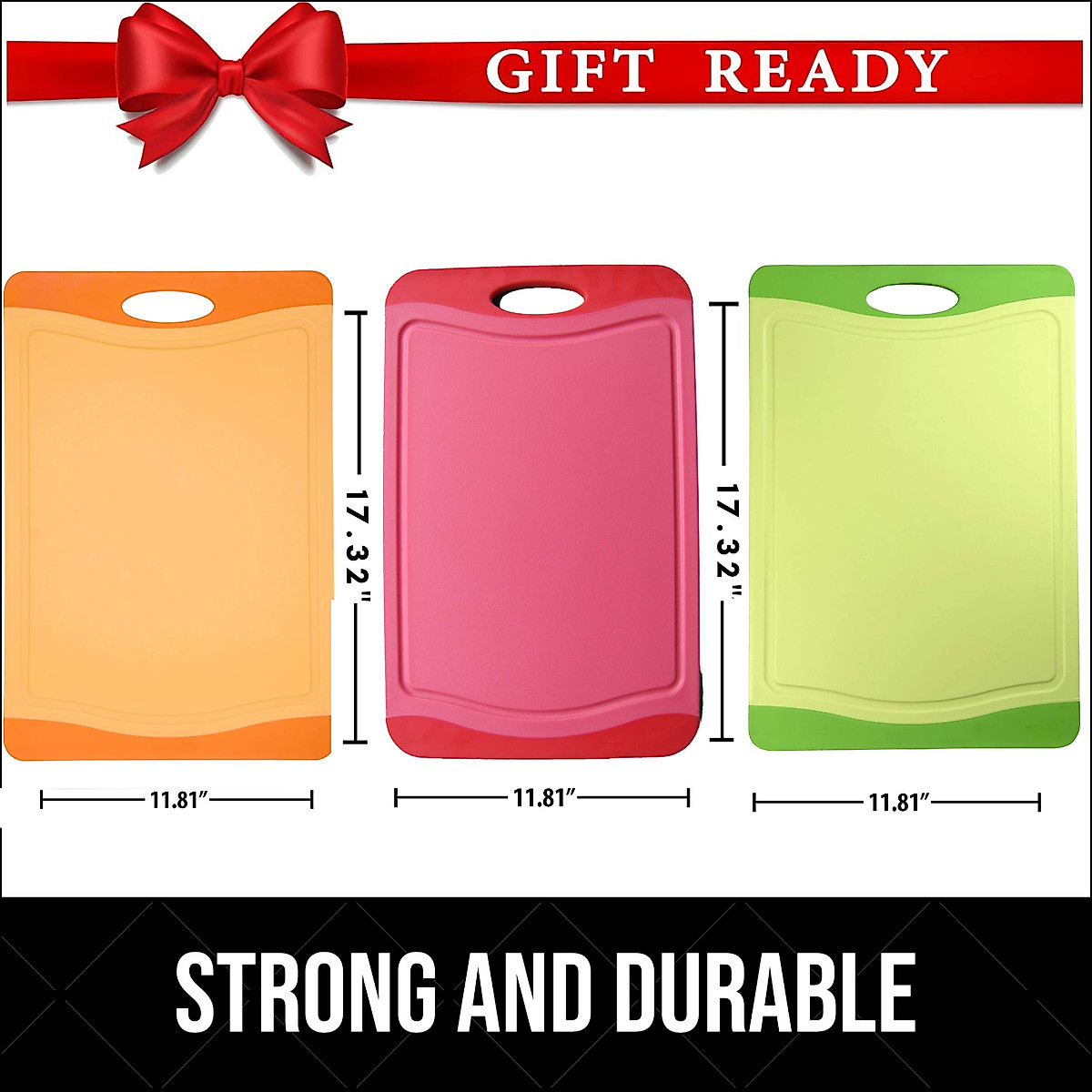 Raj Plastic Cutting Board Reversible Cutting board, Dishwasher Safe, Chopping Boards, Juice Groove, Large Handle, Non-Slip, BPA Free (X-Large, Red, Green & Orange)