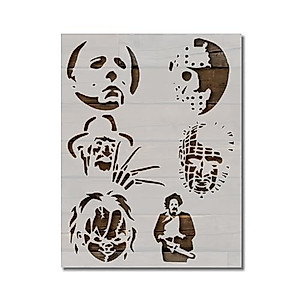 Halloween Freddy Jason Chucky + Stencil Template Reusable for Painting on Walls, Wood, Arts and Crafts (342) - 8.5 x 11 Inches