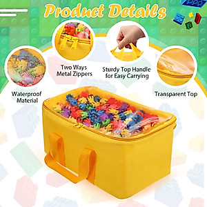 Locmeo 3 Packs Toy Storage Bags with Zipper and Clear PVC Window, Reusable Oxford Fabric Organizing Bags, Toy Bags for Kids Toys Building Blocks and Board Games Storage(Red Yellow Blue)