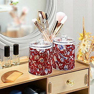 Plastic Jars with Lids,Blue Tulips Paisley Floral Lily and Red Leaves Bulk Pack Storage Containers Wide Mouth Airtight Canister Jar for Kitchen Bathroom Farmhouse Makeup Countertop Household,Set 2