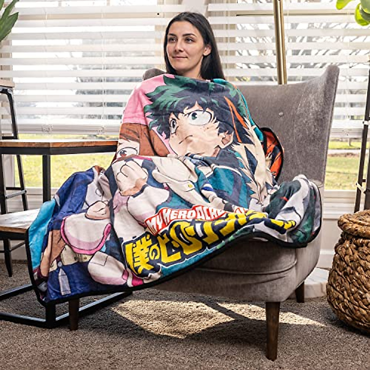 JUST FUNKY My Hero Academia Class 1-A Fleece Throw Blanket | 45 x 60 Inches - A Plus Ultra Gift for Fans - Comfy and Warm Featuring Deku, All Might & More - Great for Home, Travel, and Gifting
