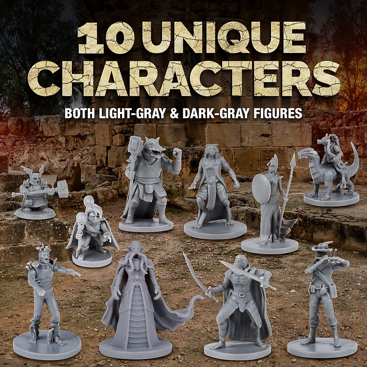 Path Gaming 40 Fantasy Tabletop Miniatures for Dungeons and Dragons . 28MM Scaled 10 Unique Designs, Bulk Unpainted