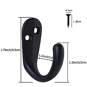 IBosins 15PCS Coat Hooks Wall Mounted Single Prong Robe Hook for Hanging Towel Hooks with 30 Screws for Bags, Hat, Cap, Scarf, Cup (Black)