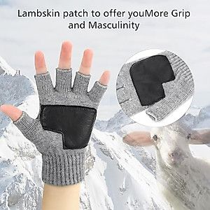 MAYLISACC 2 Pair Half Finger Knit Gloves without Finger Tips Winter, Warm Fingerless Gloves for Typing Stretchy Knit Grey