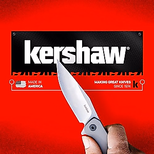 Kershaw Oblivion Pocket Knife, 3.5 Inch 8Cr13MoV Bead-Blasted and Stonewashed Blade, SpeedSafe Assisted Opening, Stainless Steel Glass-Filled Nylon Handle, Flipper, Frame Lock, Deep-Carry Pocketclip (