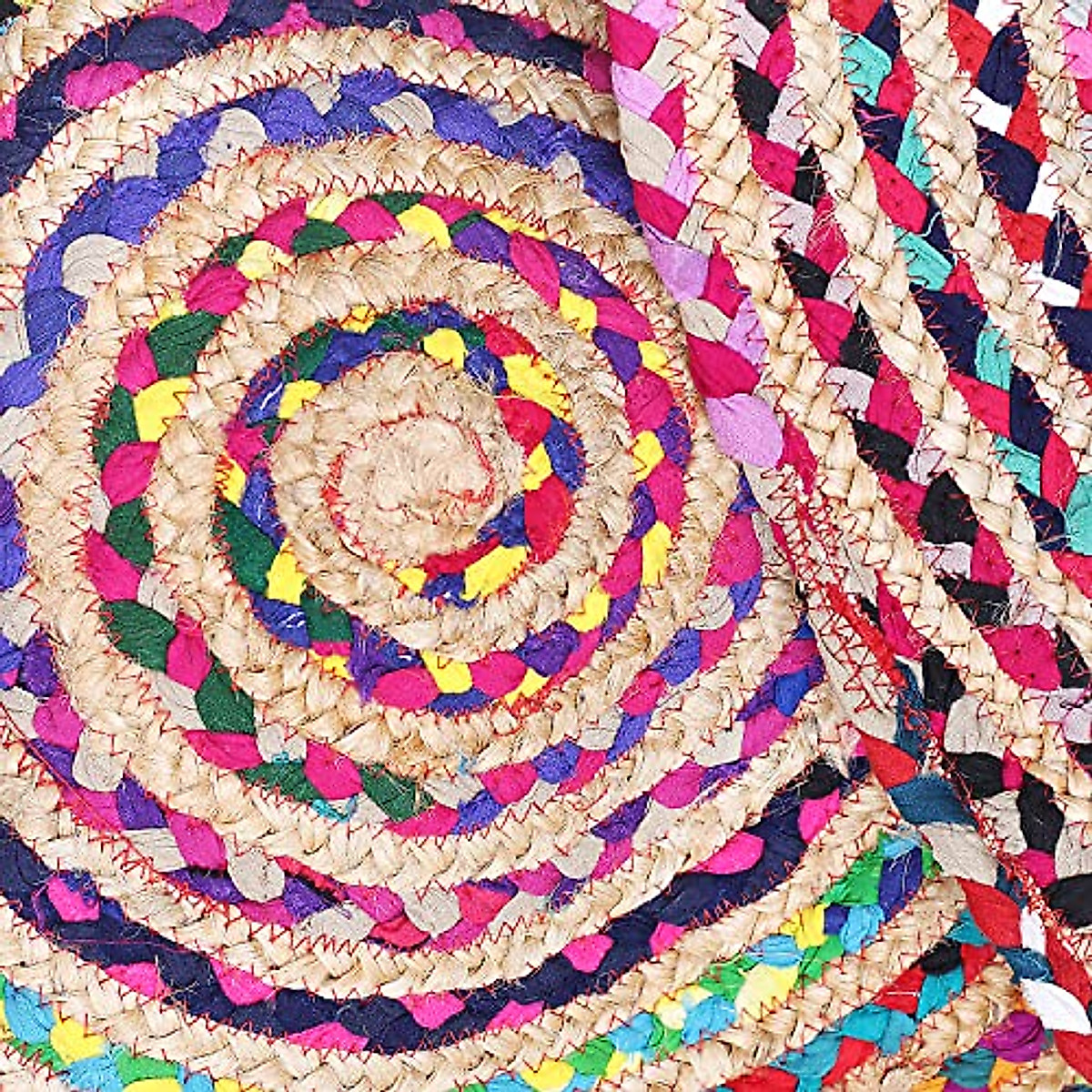 INDIAN ARTISTIC Jute Cotton Multi Chindi Round Rag Rug 3X3' | Hand Woven Rug & Reversible Rug | Cotton Rag Rug | Handmade Multicolored Reversible Braided Rag Rug | Runner Rugs (Round Shape)