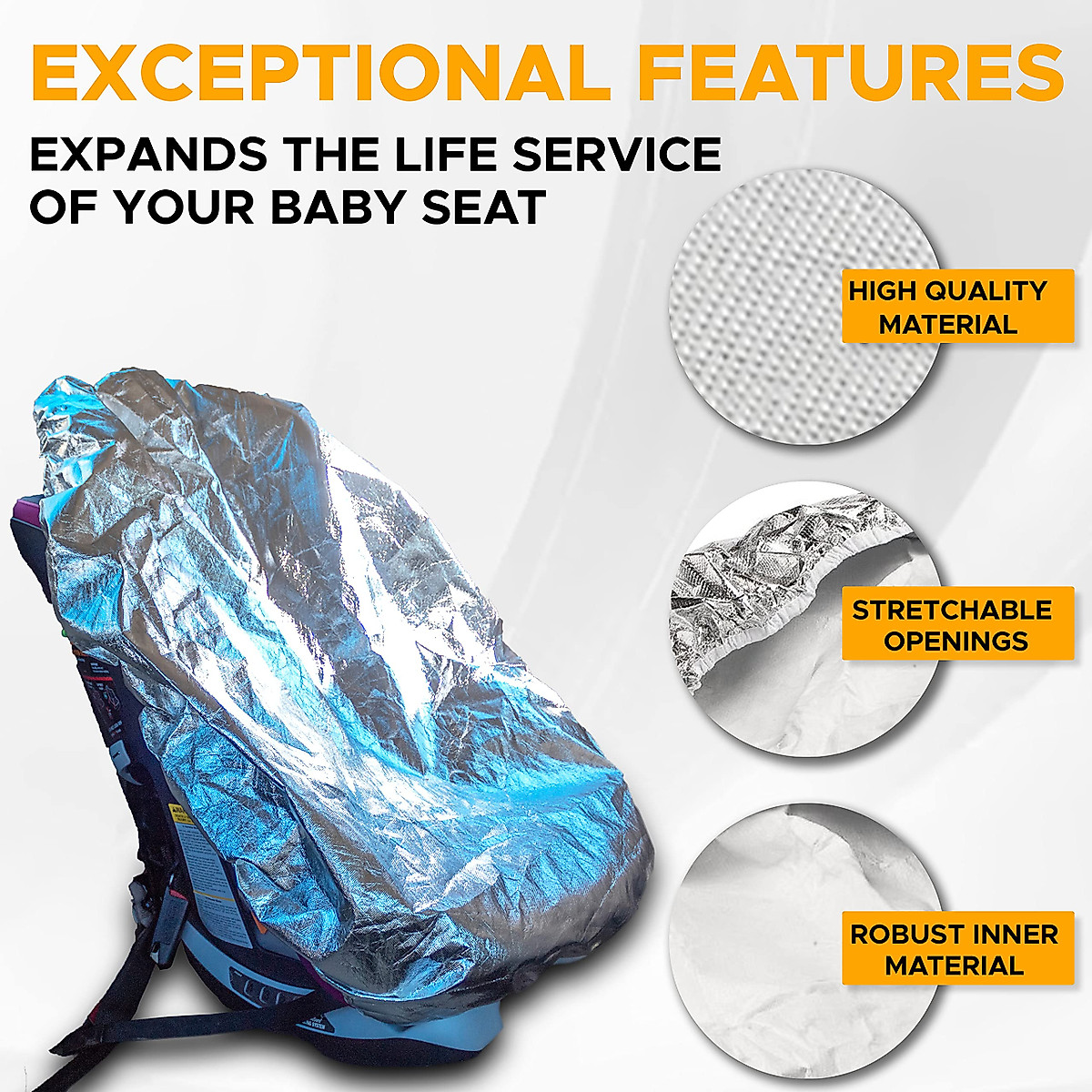 EcoNour Baby Car Seat Sun Shade Cover | Infant Car Seats Heat Protector Keeps Your Toddler Baby Seat at a Cool Temperature | Reflective Baby Seat Covers for Car Seats | Baby Travel Accessories