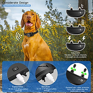Rivulet Wireless Dog Fence System Electric Dog Fence Training Collar w/Remote 2-in-1, Dog Containment Fence Wireless, Adjustable Vibration & Shock, Rechargeable Pet Fence for Small Medium Large Dogs