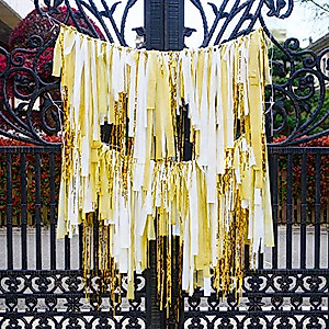 melody fantasy White Gold 200 Plastic Strips Streamer Backdrop, DIY Streamers Pastel Ribbon Fringe Curtain Backdrop for Birthday Bachelorette Wedding Baby Shower Party Decorations (NOT Pre-Assembled)