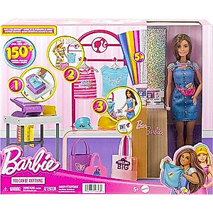Barbie Doll & Accessories, Make & Sell Boutique Playset with Display Rack, Create Foil Designs Medium