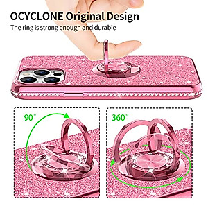 OCYCLONE Compatible with iPhone 14 Pro Case 6.1 inch, Glitter Sparkle Diamond Case with Ring Stand Protective Phone Case Compatible for iPhone 14 Pro Case for Women Girls - Pink