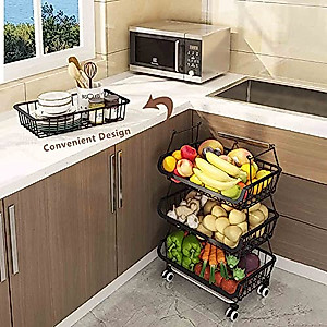 Multi-Tier Vegetable Storage Rack, Movable Stackable Fruit Vegetable Shelf, for Kitchen, Pantry, Bathroom, Garage, Living Room,4 Tier