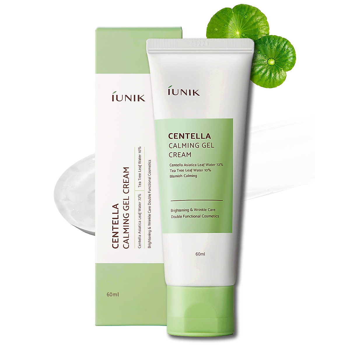 IUNIK Centella 70% Calming Gel Cream Vegan Non-Sticky Moisturizing Blemish Care w/Centella Asiatica Tea Tree 10% Soothes Acne Rosacea Oily & Sensitive Skin Korean Skincare